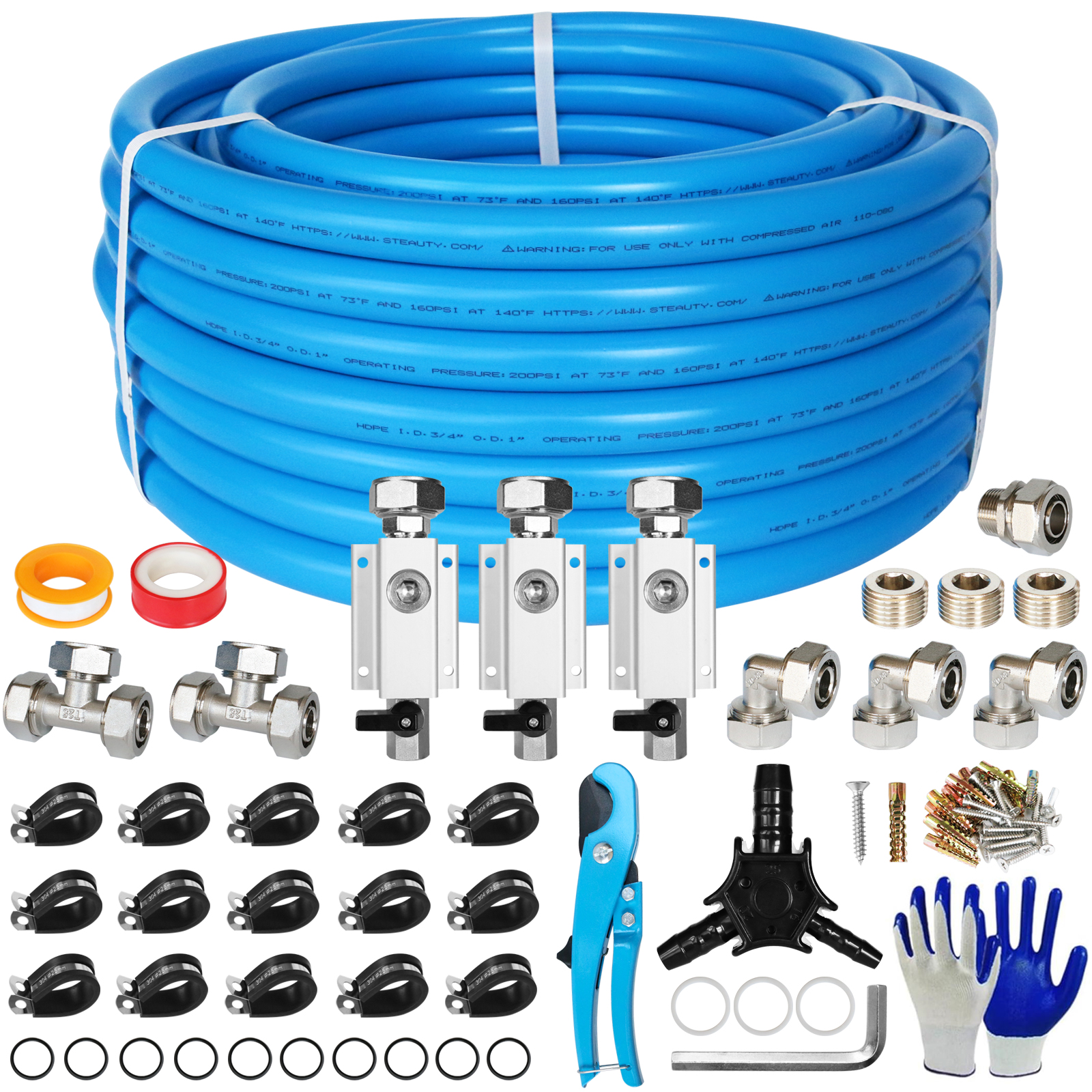 3/4"×110FT Compressed Air Line Kit, HDPE-Aluminum Compressed Air Piping ...