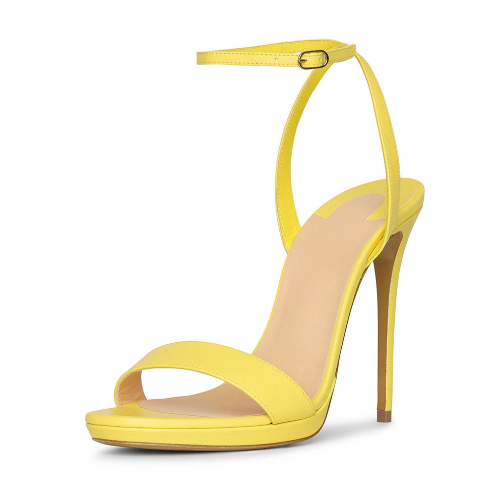 Yellow Open Toe Cross Ankle Strap High Heels Sandals with Platform