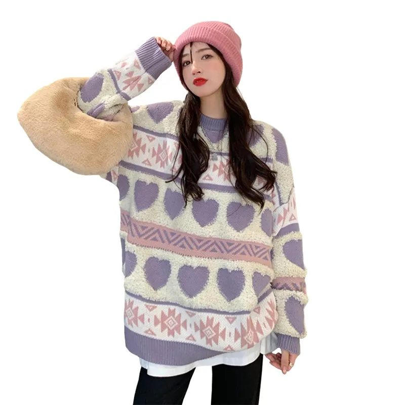 HEART JACQUARD KNITTING SWEATER