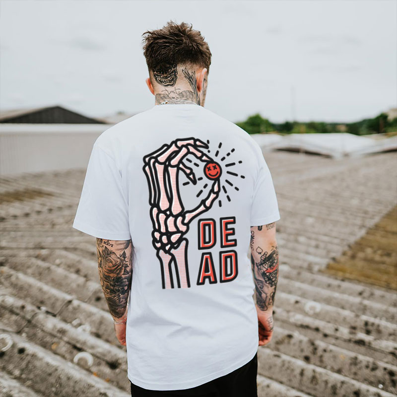 DEAD Bone Hand with Little Emoji White Print T-Shirt