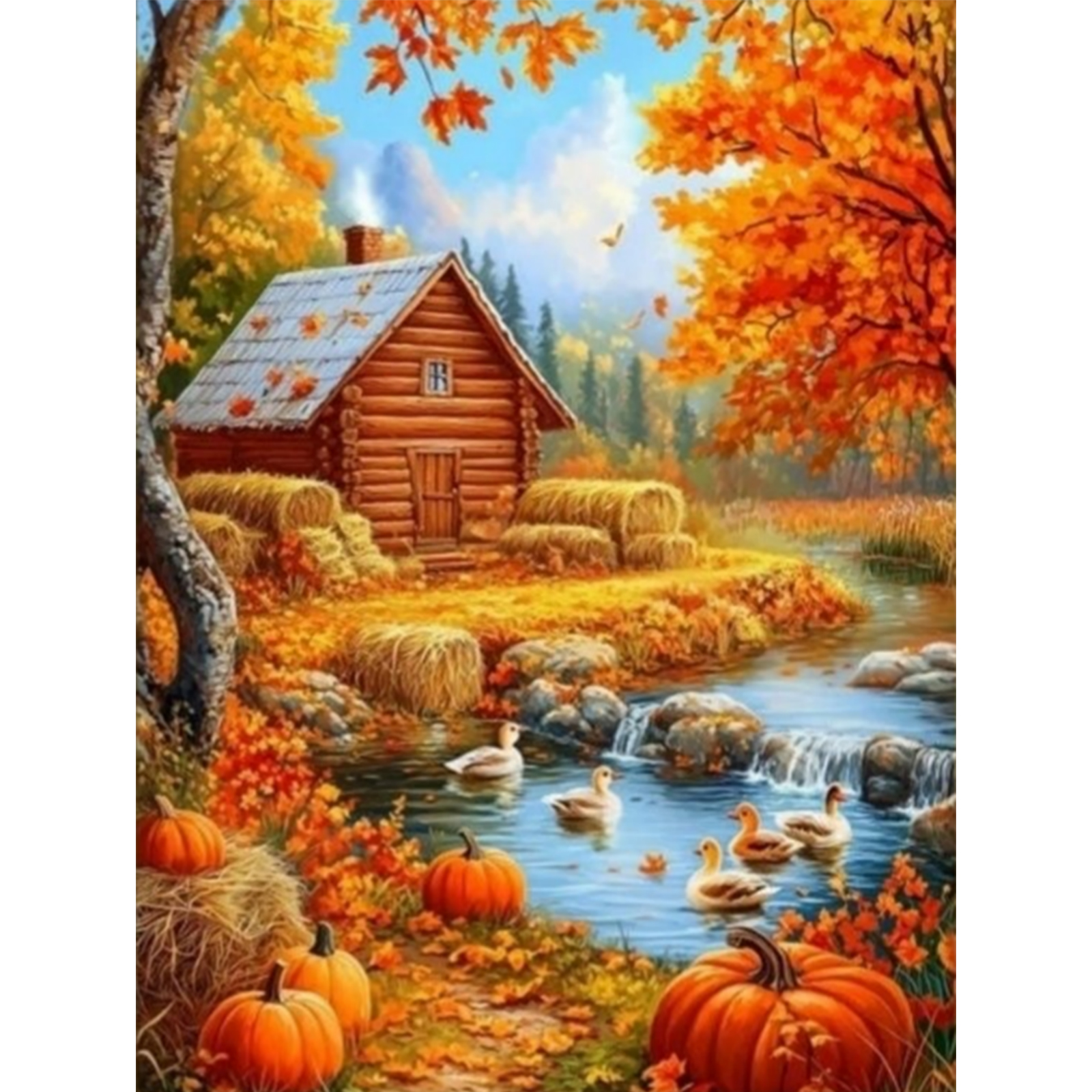 Huacan - Autumn Log Cabin- 11CT - 3 Strands Threads Printed cross ...