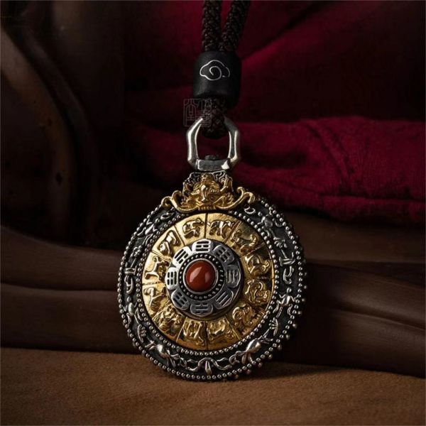 Sterling Silver Nine-gong BaGua Figure Keyring