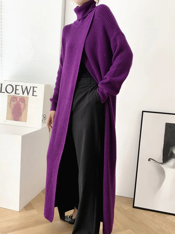 Timeless Elegance: Split-Front Sweater Dress with a Graceful Loose Fit