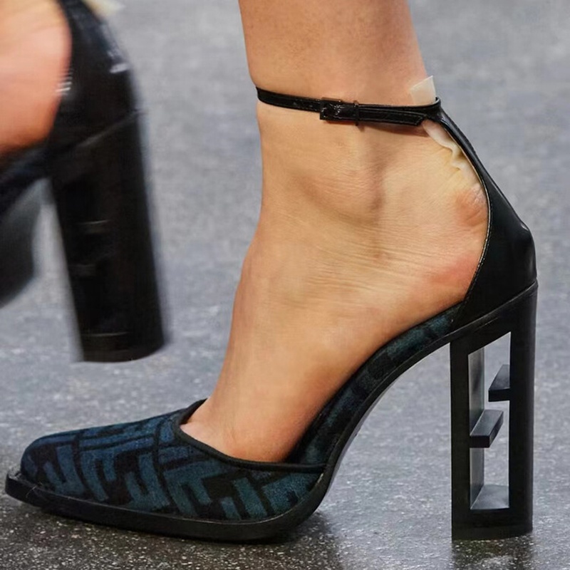 TAAFO Women's Fancy Cut Out Chunky Heels Letter Print Ankle Strap ...