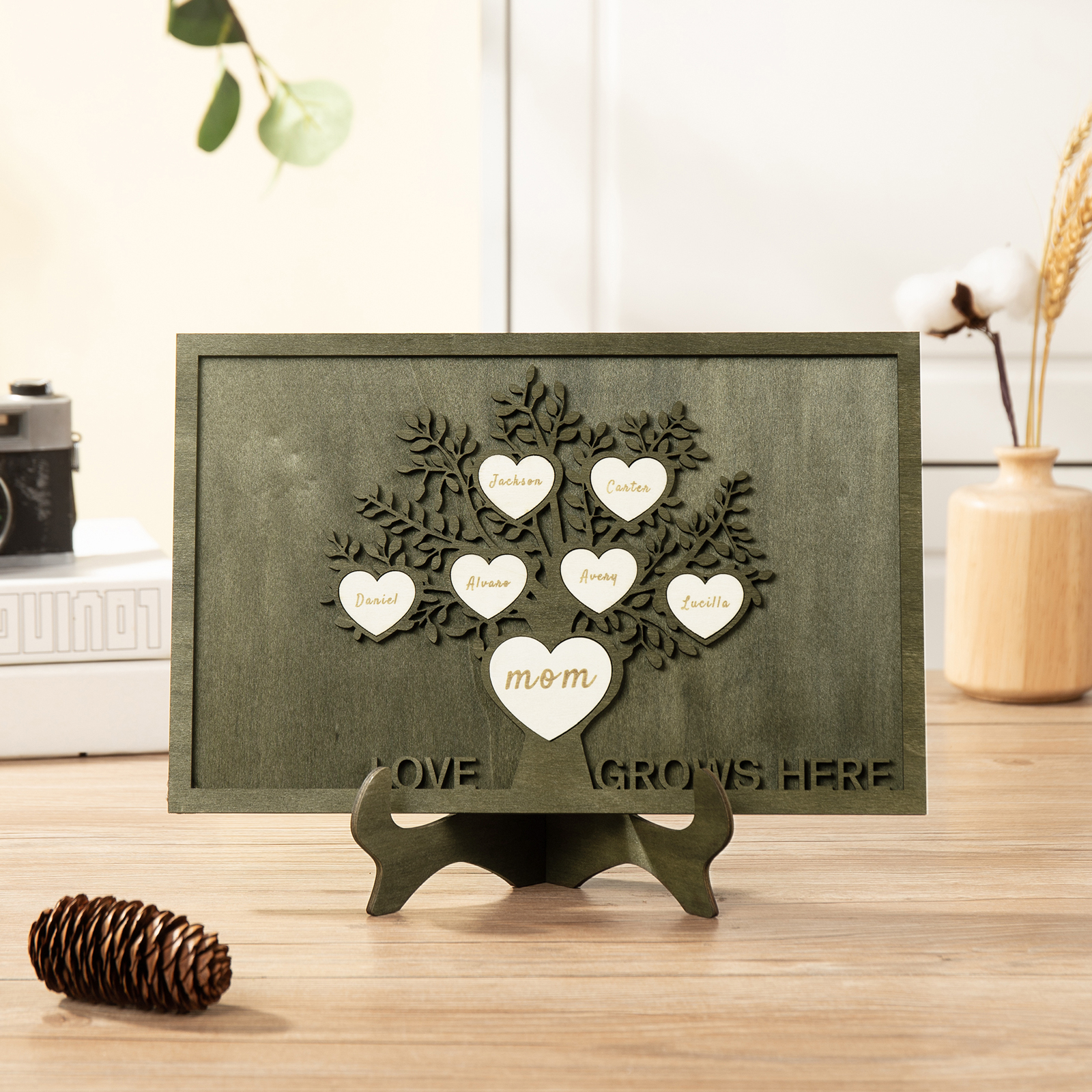 Family Tree Wood Frame Personalised Family Tree Sign Custom 7 Names ...