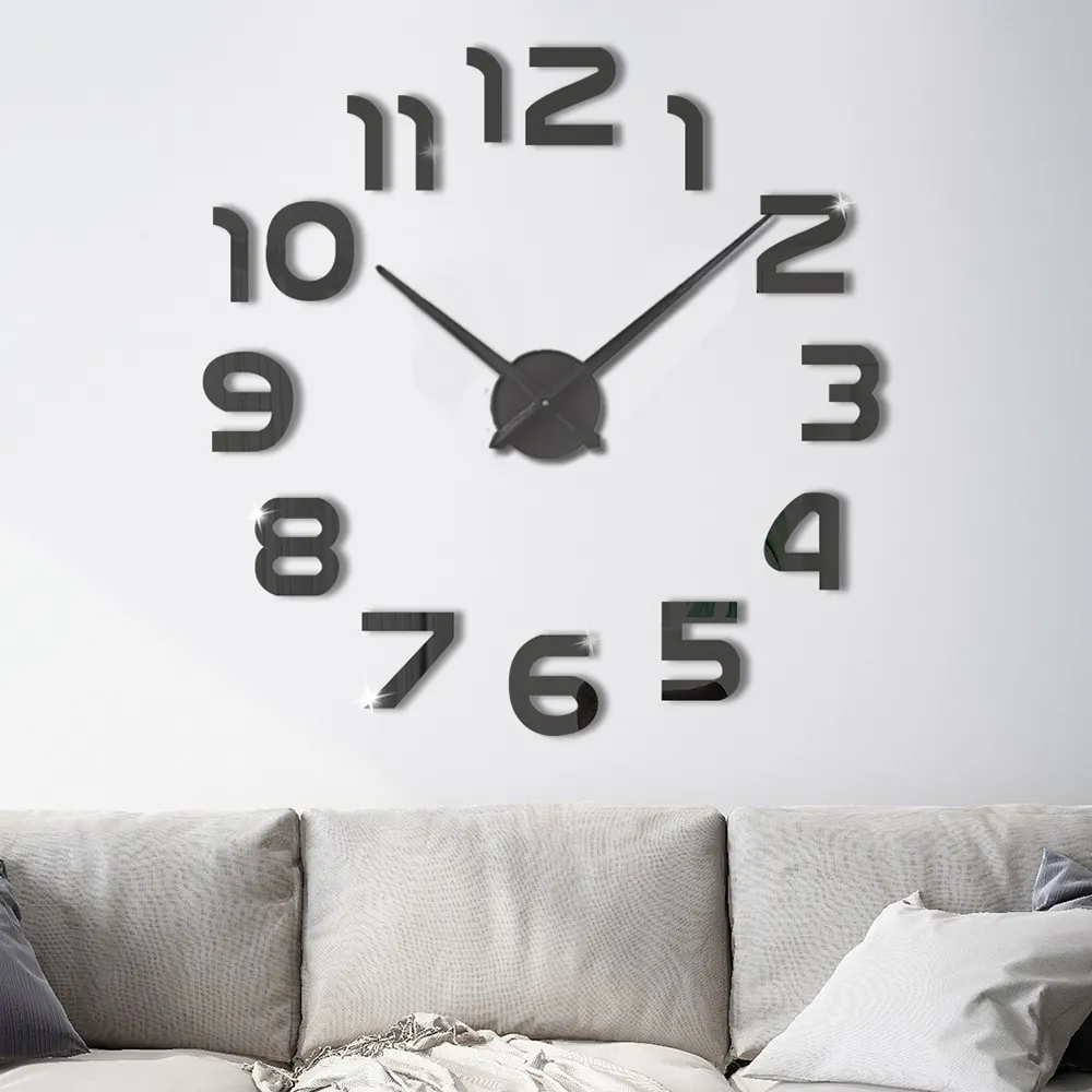 Nigikala 3D DIY Wall Clock Modern Design Silent Big Digital Acrylic ...