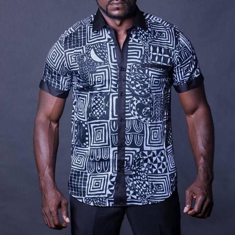 Men Royal Print Short Sleeves Shirt