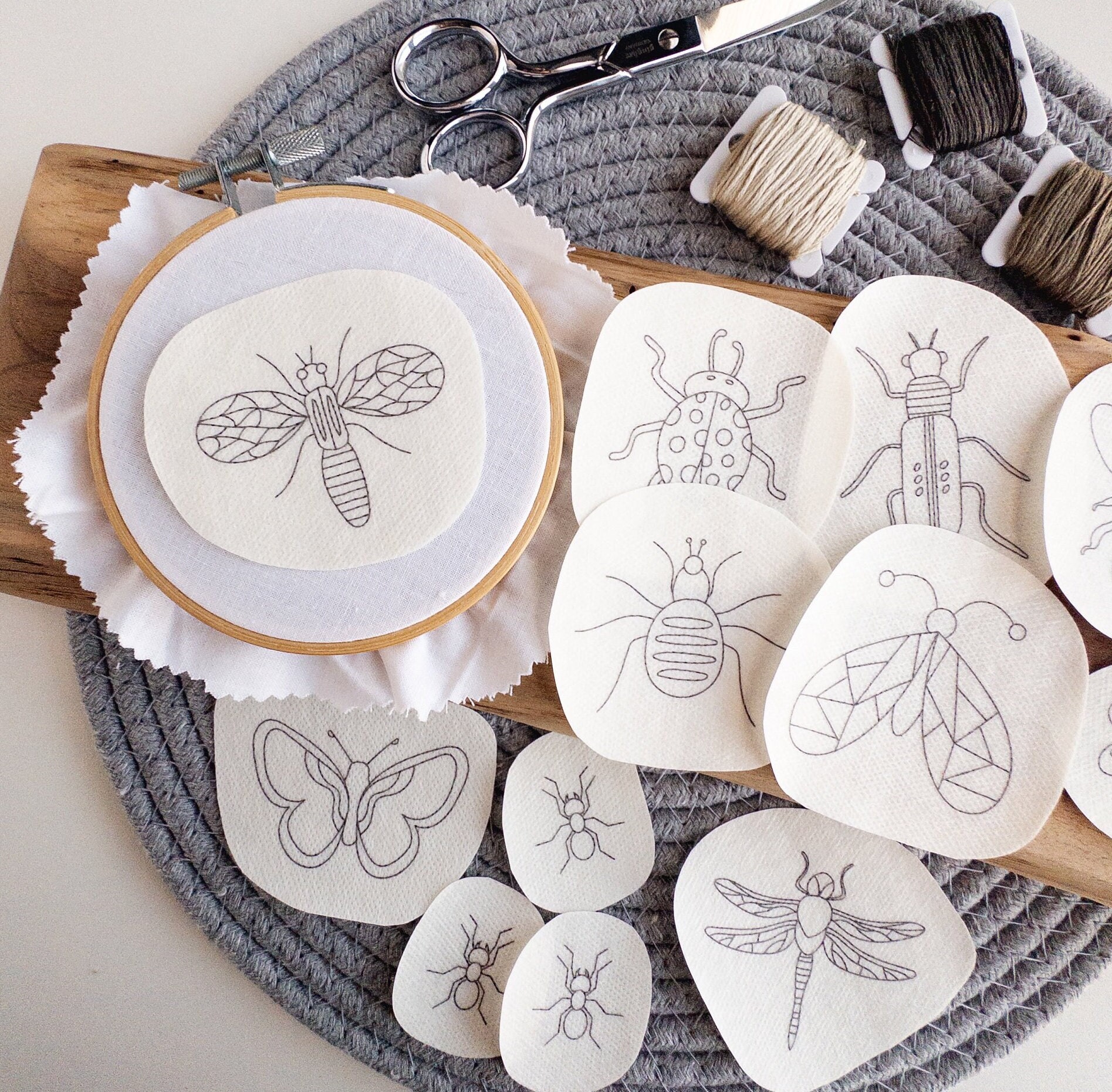 Gorgeous Bugs Water Soluble Botanical Hand Embroidery Pattern Kit