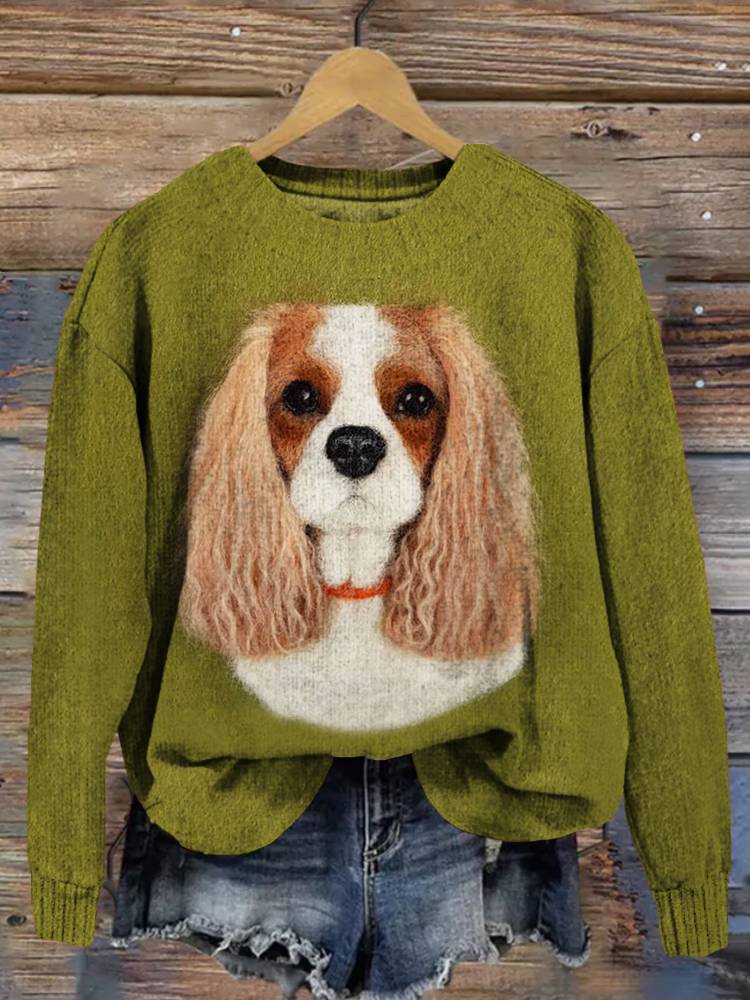 Cavalier King Charles Spaniel Felt Cozy Knit Sweater