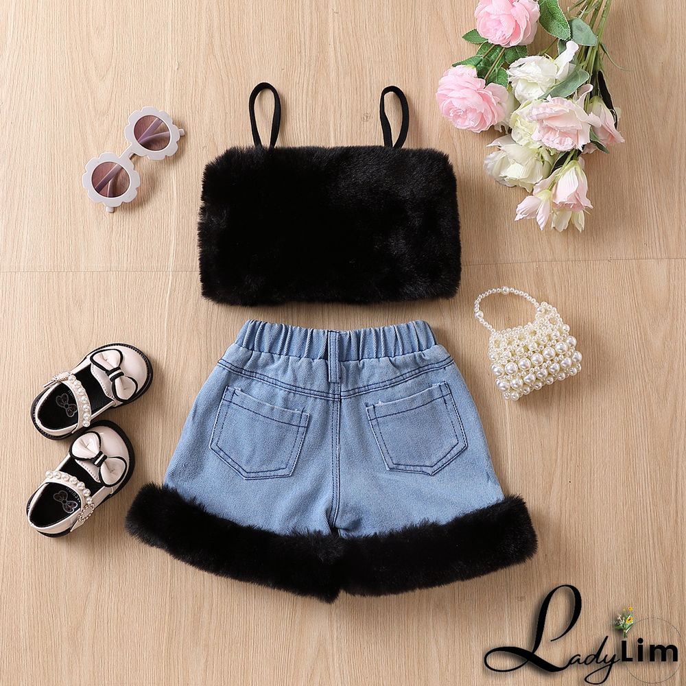Kid Fluffy Cami and Denim Short Outfit - Ladylim