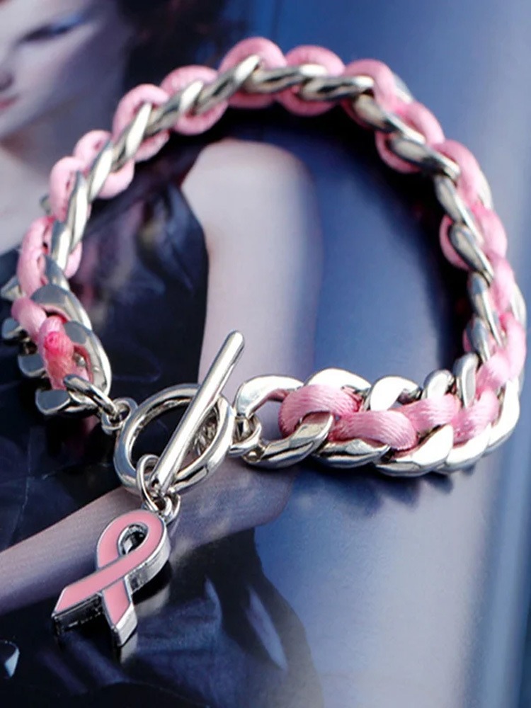 Breast Cancer Awareness Braided Pink Ribbon Bracelet