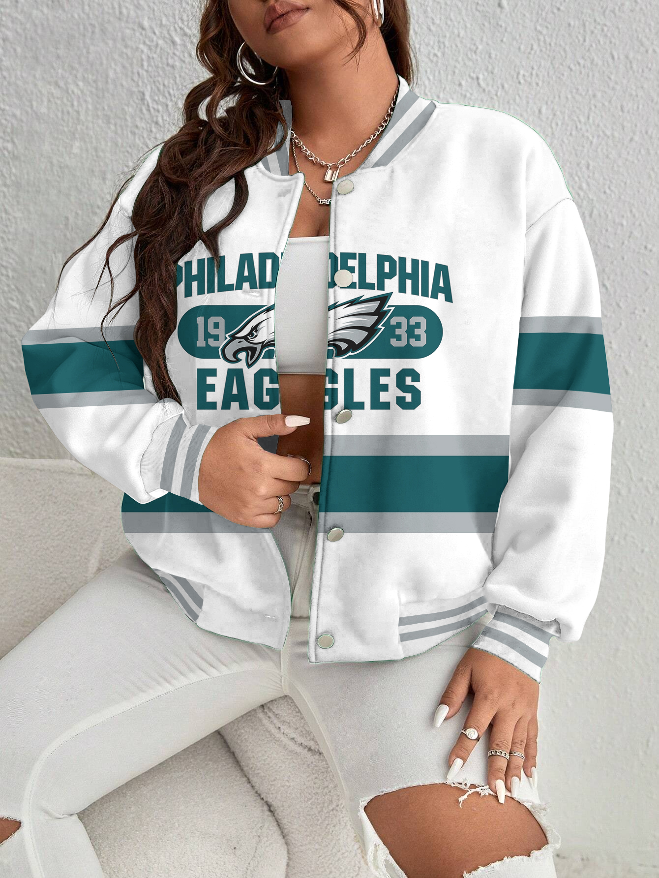 Philadelphia Eagles Women's Long Pass Full- Snap Casual Jacket
