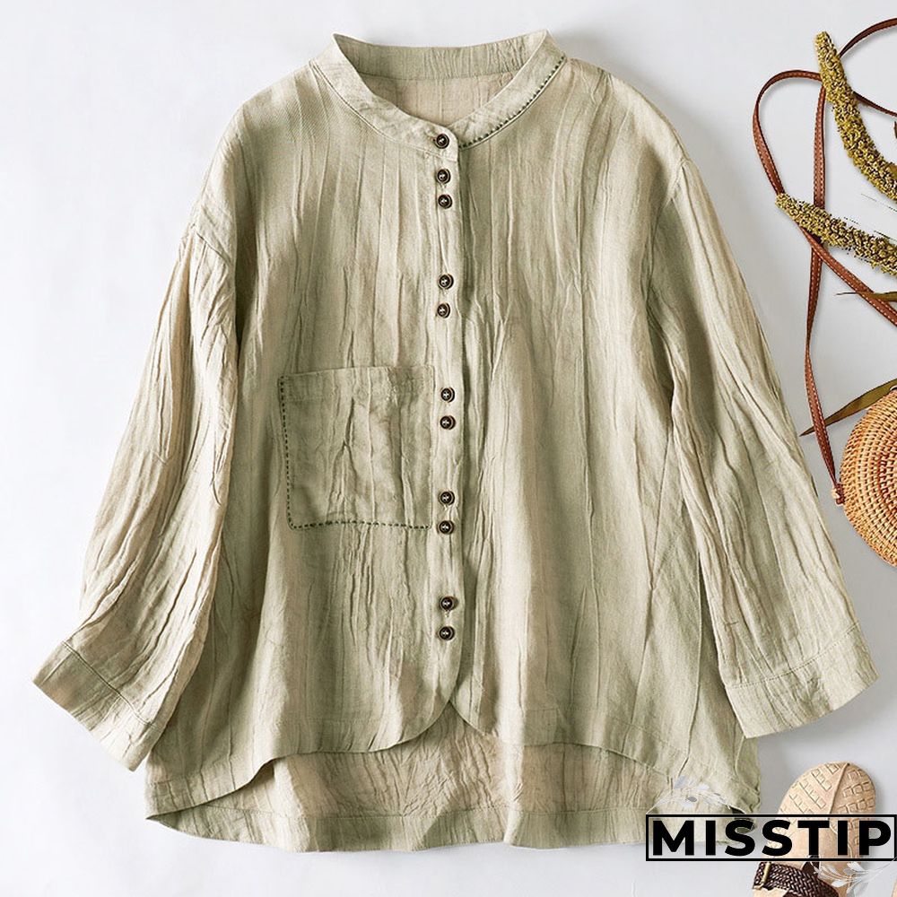 Women's Gentle Simple Buttons Cotton Shirt - MissTip