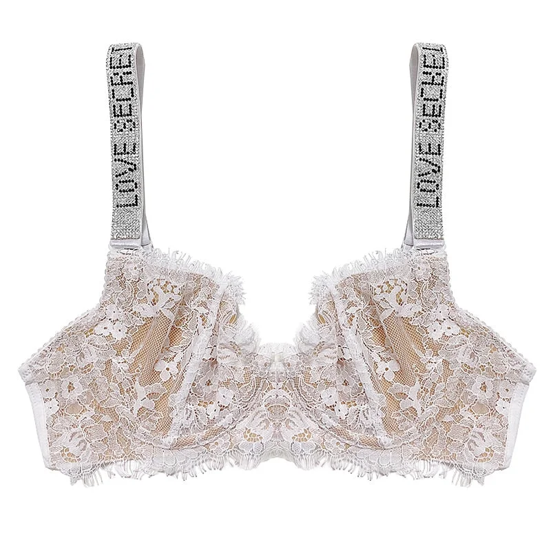 Sexy Shine Strap Bra Women Secret Bralette Underwear Black Eyelash Lace ...