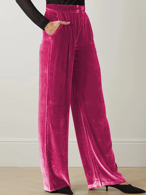 Elegantly Relaxed High-Waisted Solid Color Trousers