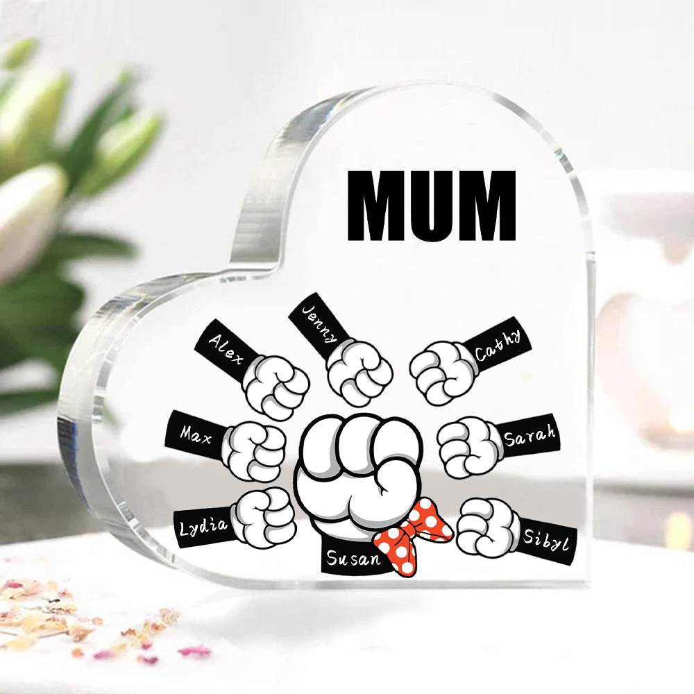 8 Names - Personalised Acrylic Heart Keepsake Custom Name & Text Fist ...