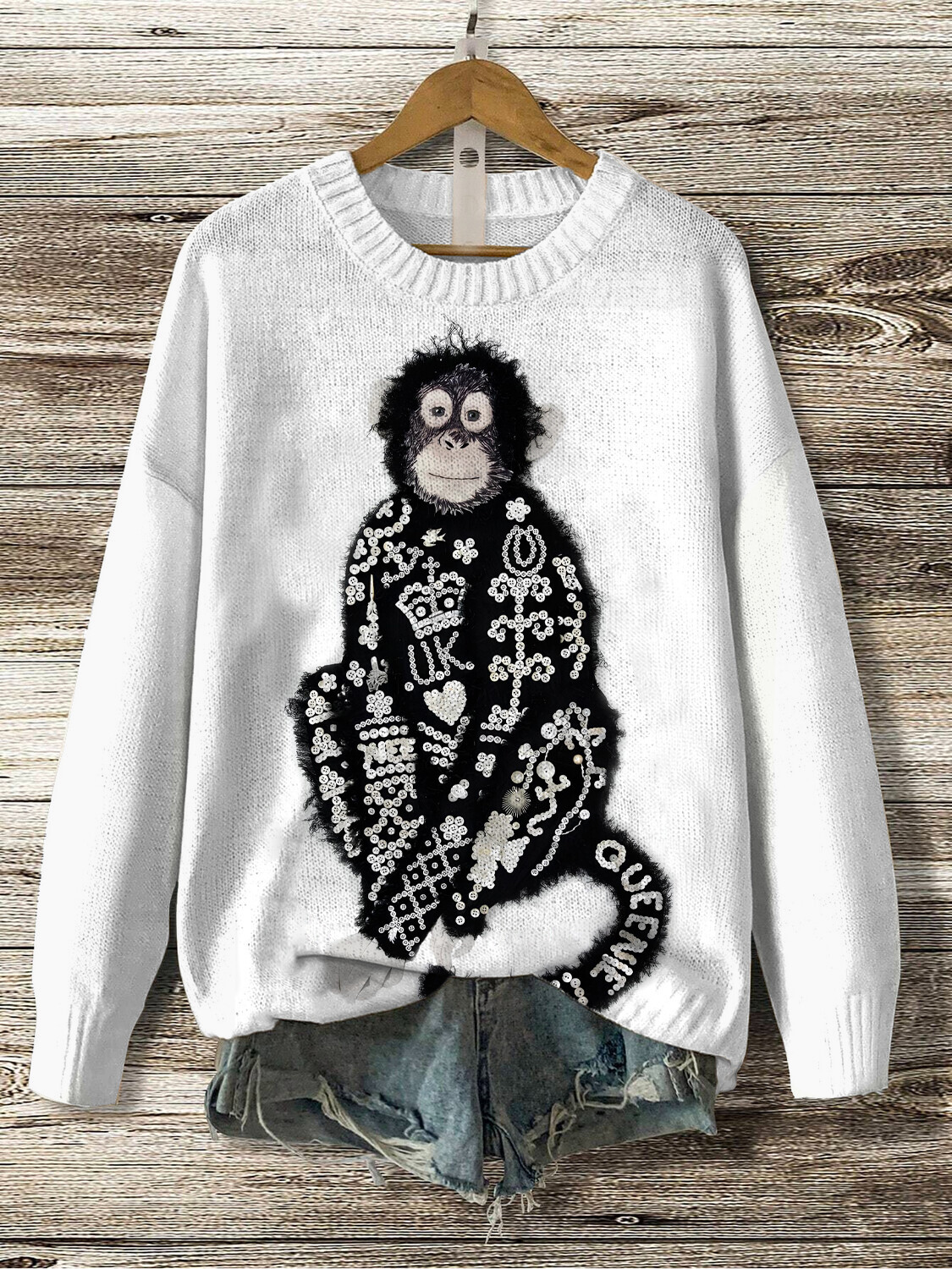 Women's Chimpanzee Print Knit Sweatshirt