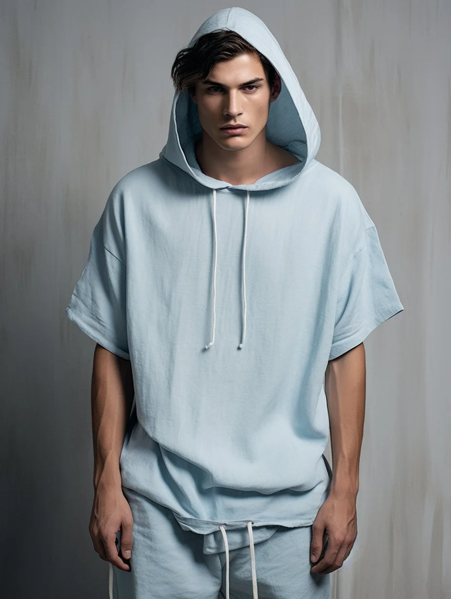 Light Blue Hood Linen T-shirt