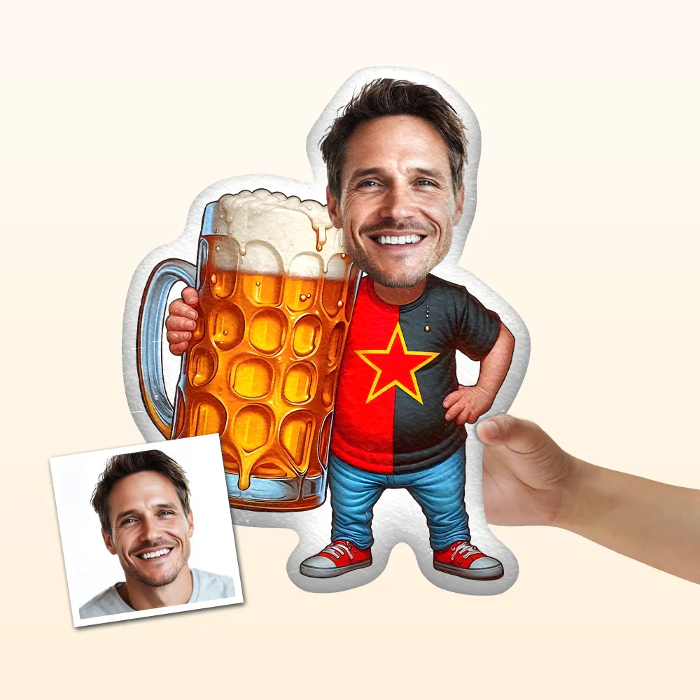 Custom Photo Face Pillow, Beer Man Father's Gift Face Pillow, Face ...