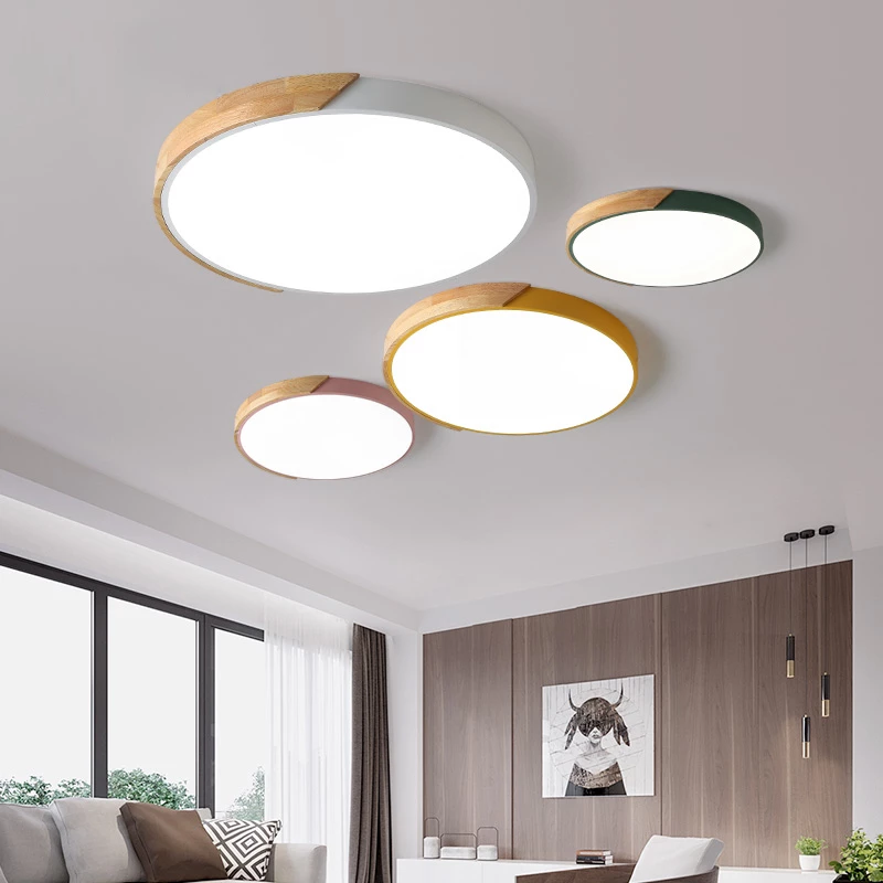 Nordic Oak App Dimmable Led Ceiling Lights Living Room Round Multicolor ...