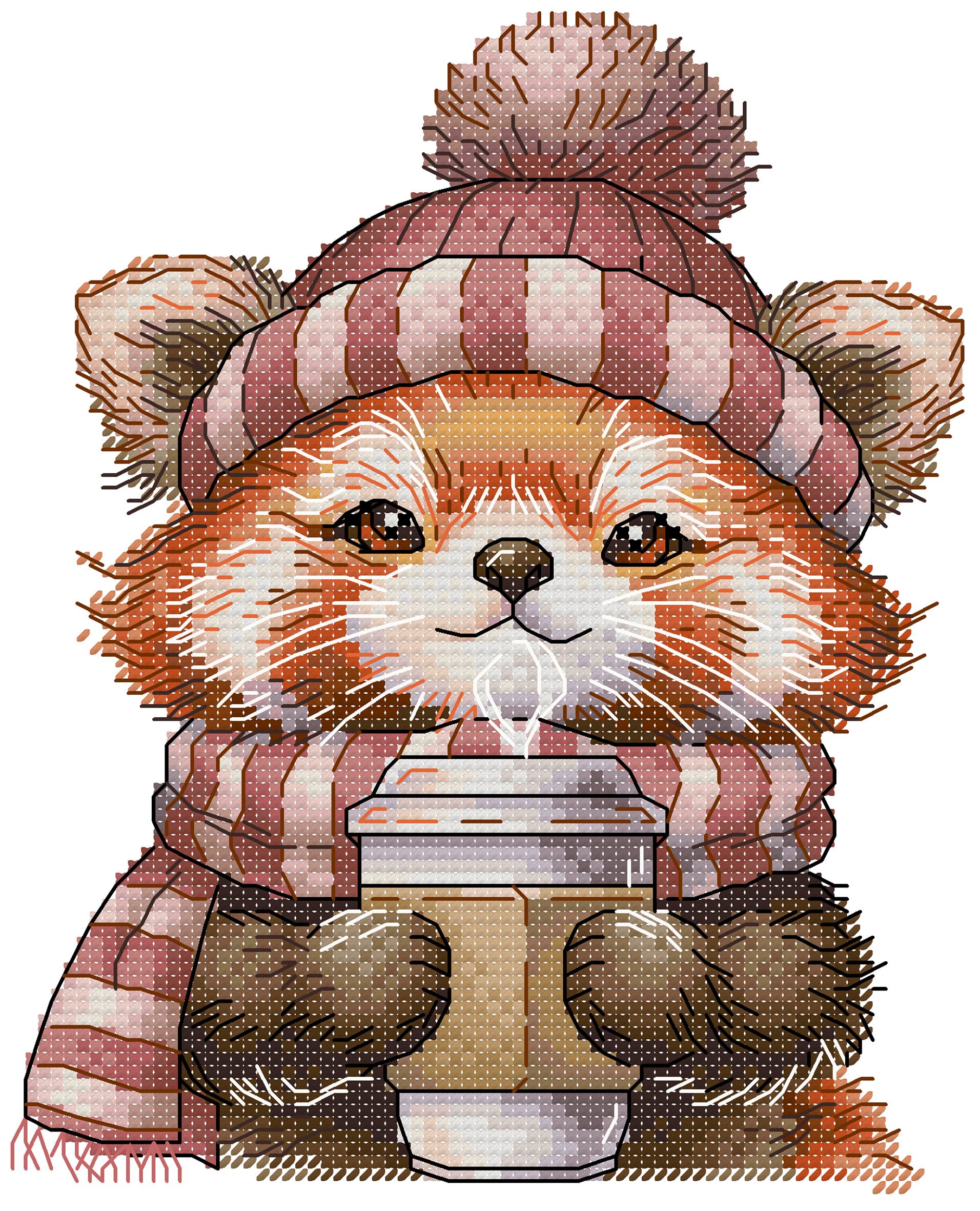 Joy Sunday- Panda Drinking Coffee- 14CT Printed Cross Stitch-19×22cm ...