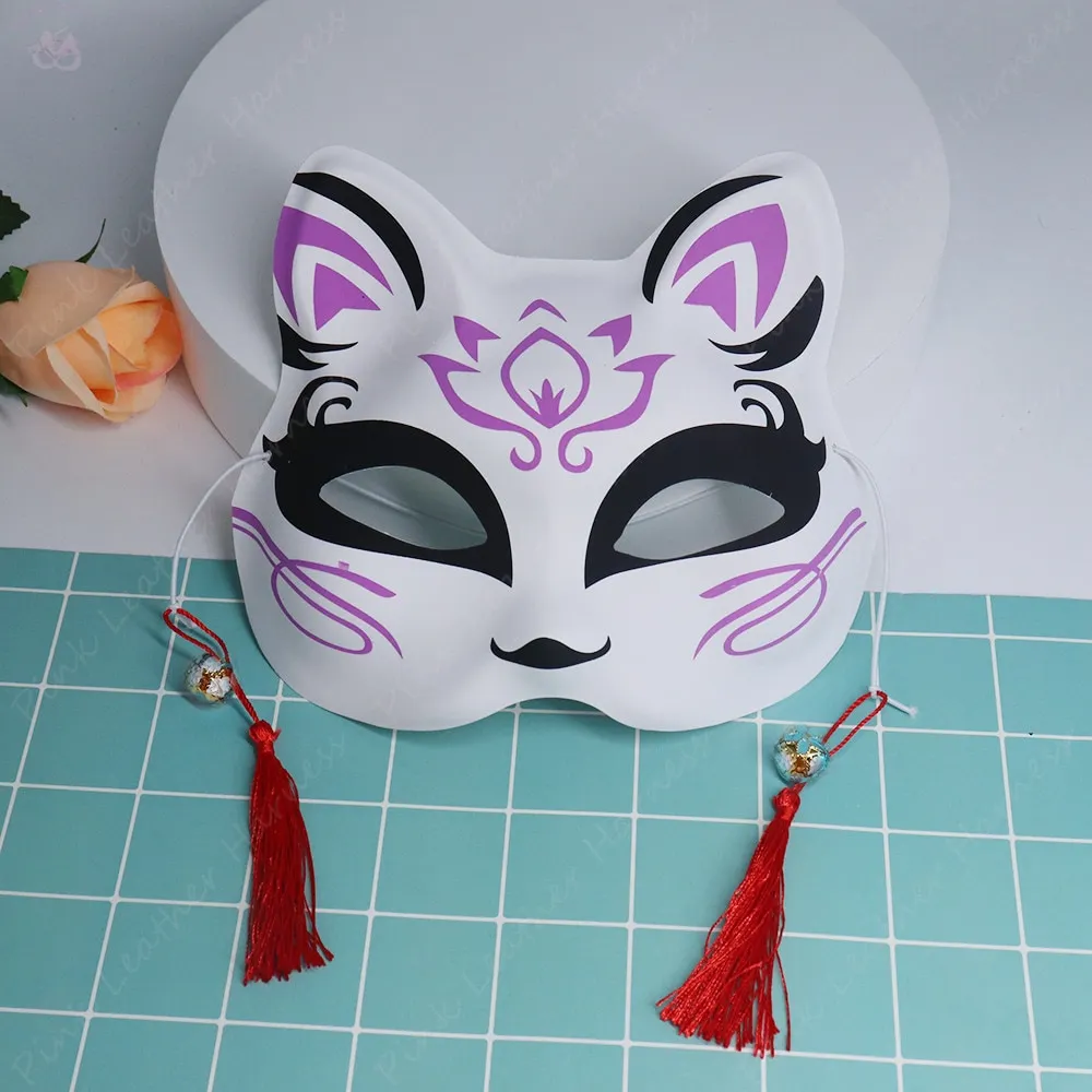 Billionm Mask Half Face Hand-painted Cat The Nine-tailed Fox Mask Anime ...