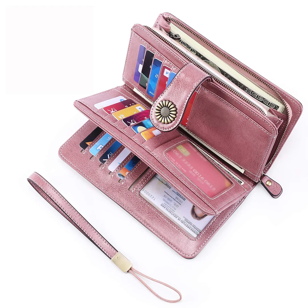 Vintage Style Genuine Leather Large Capacity RFID Wallet Organizer for ...