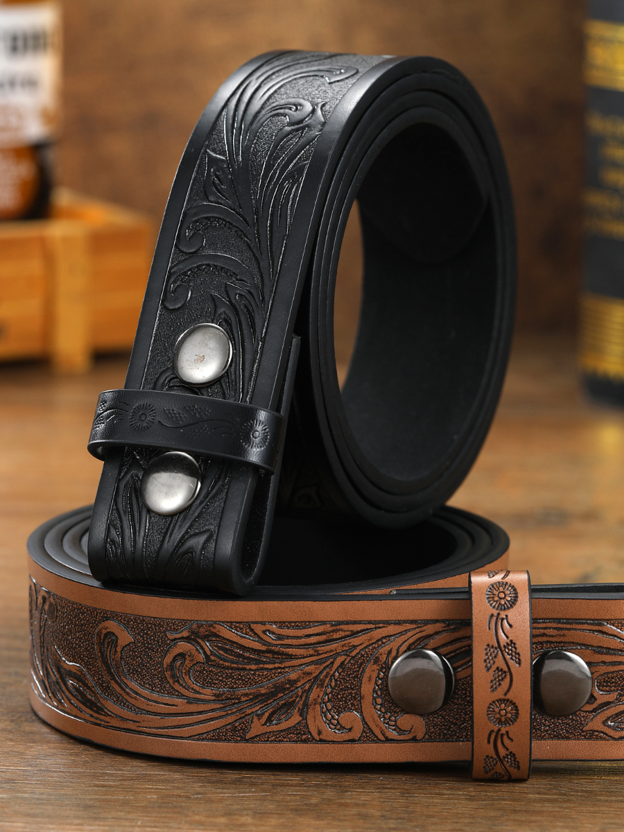 Punk style retro embossed belt button belt men's western denim belt ...