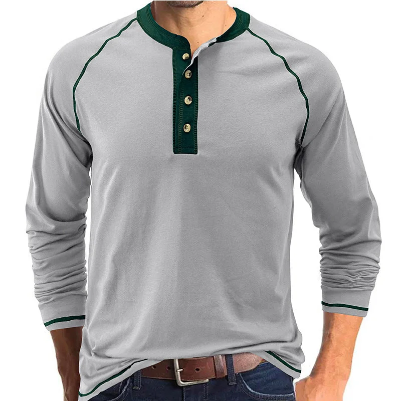 Soft Cotton Fabric Long Sleeve Henley Collar Polo Shirt