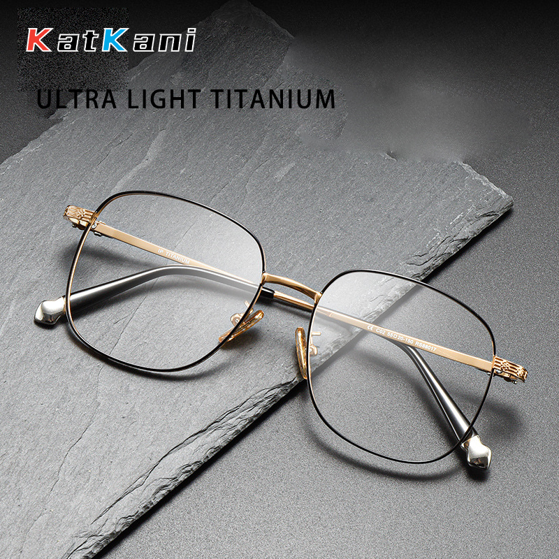 KatKani Retro Polygon Double Bridge Spectacle Ultra Light Pure Titanium ...
