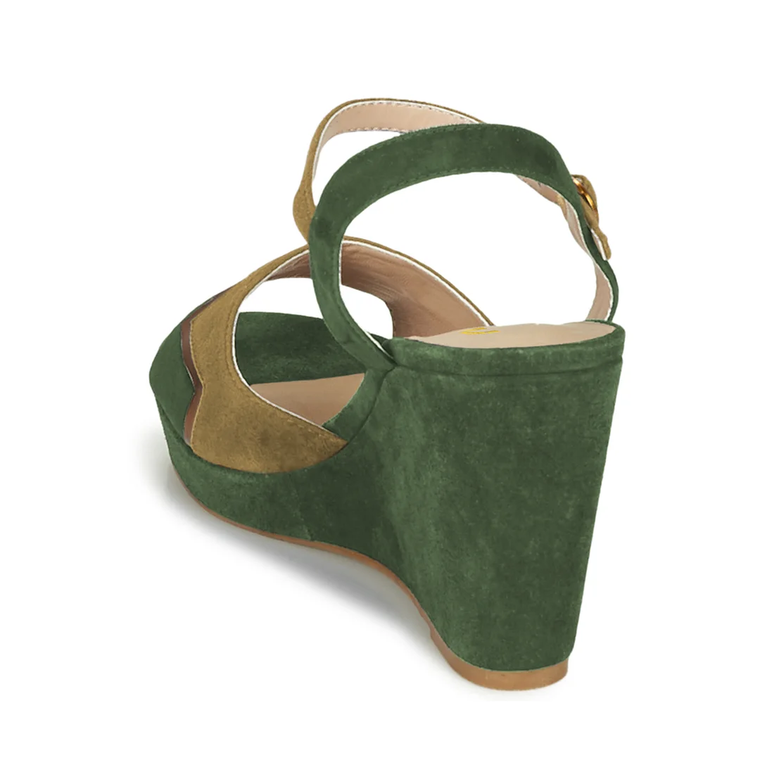 Green & Olive Open Toe Buckled Ankle Strap Platform Wedge Sandals