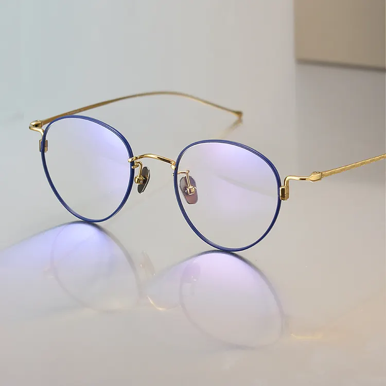 Japanese Handmade Retro Pure Titanium Round Eyeglasses Men Women Blue ...
