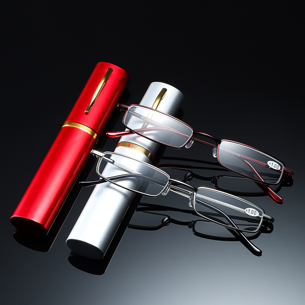 Unisex Reading Glasses With Pen Tube Case Portable Presbyopic Glasses ...