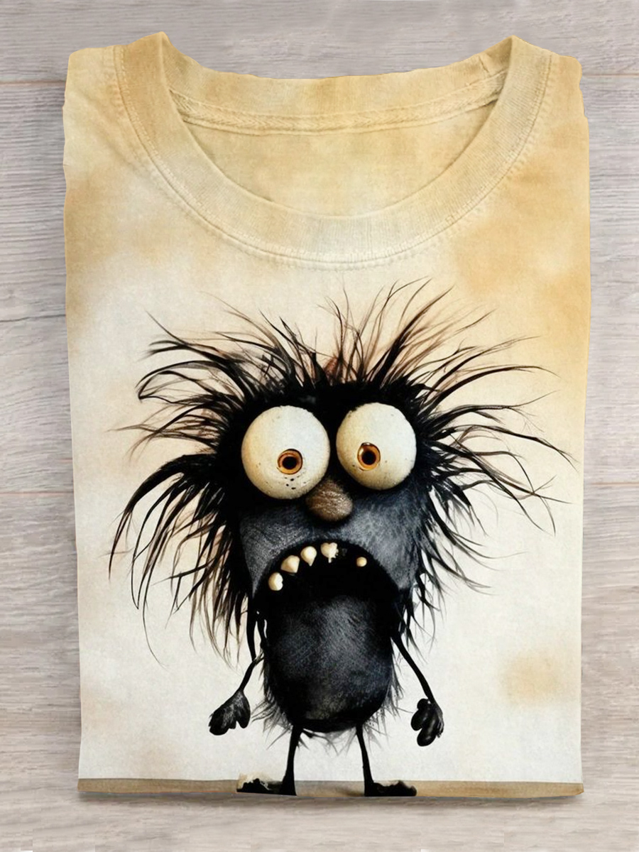 Fun Monster Art Print Crew Neck T-Shirt