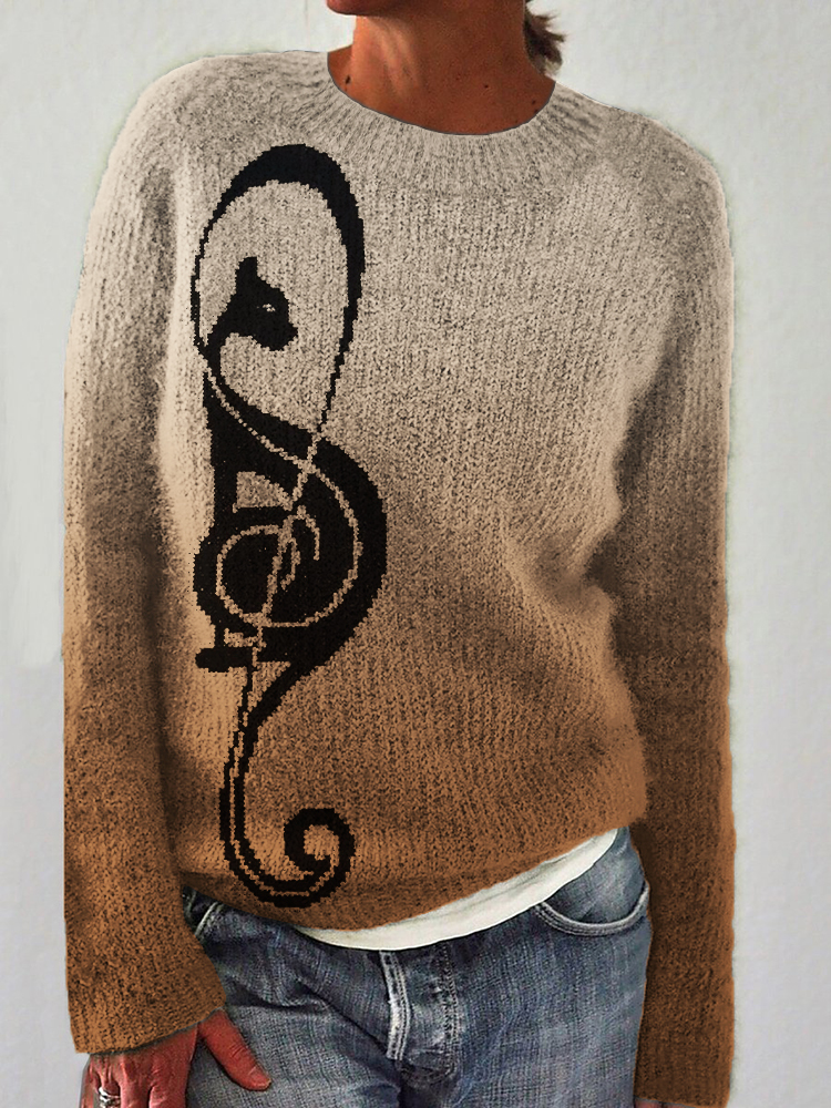 Black Cat Music Note Gradient Cozy Sweater