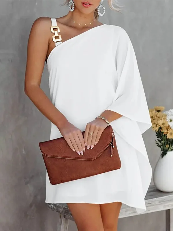 Chic Whimsy: One-Shoulder Mini Dresses with Batwing Sleeves and Hollow ...