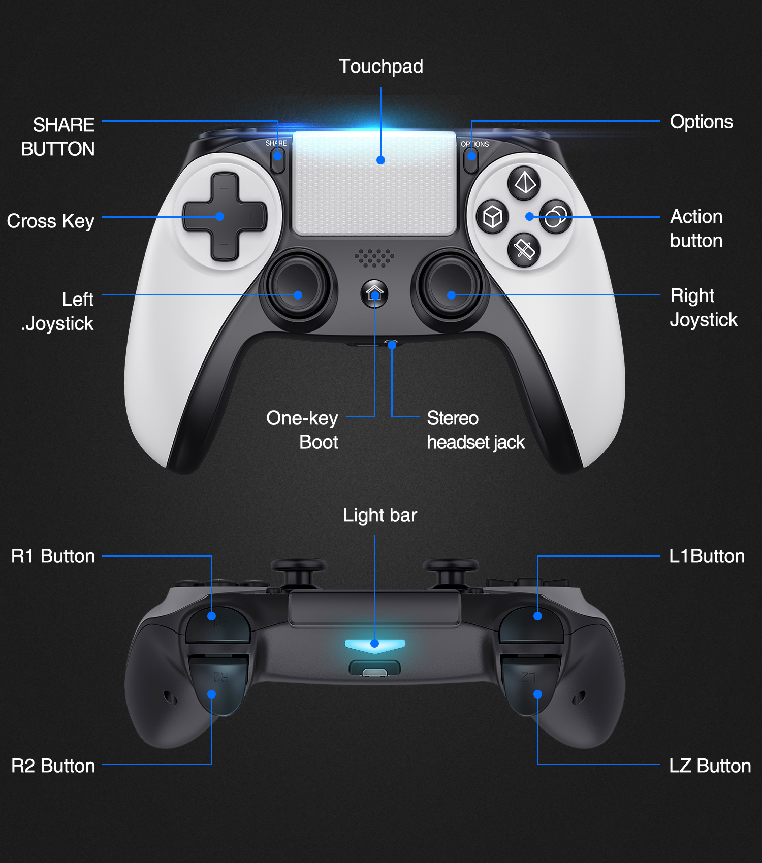 For PS4 Controller Wireless Gamepad With Touch Panel/Audio Function/6 ...