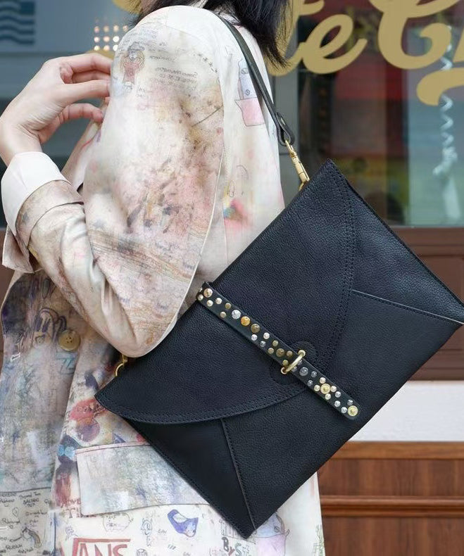 Modern Black Rivet Durable Leather Shoulder Wallet Bags