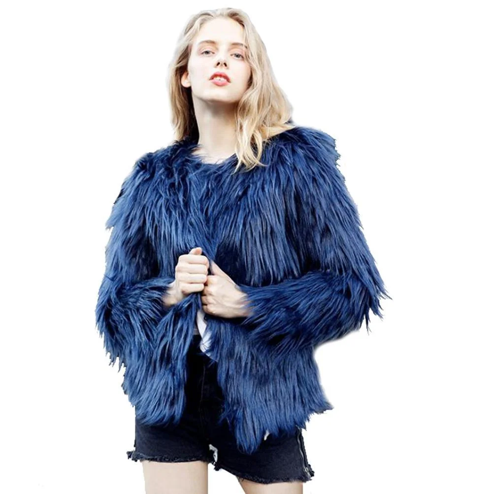 Winter Outerwear Open Front Fluffy Faux Fur Short Coat