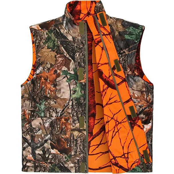 Camouflage and Orange Reversible Hunting Vest, Vest Jacket for Camping ...