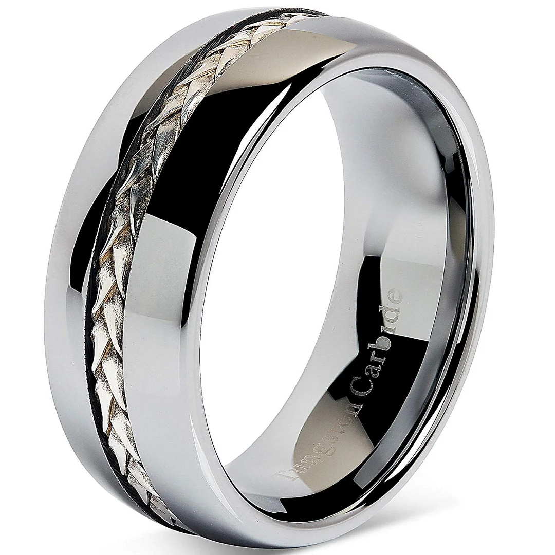 Mens Women Tungsten Carbide Matching Ring Silver Rope Inlay Wedding ...