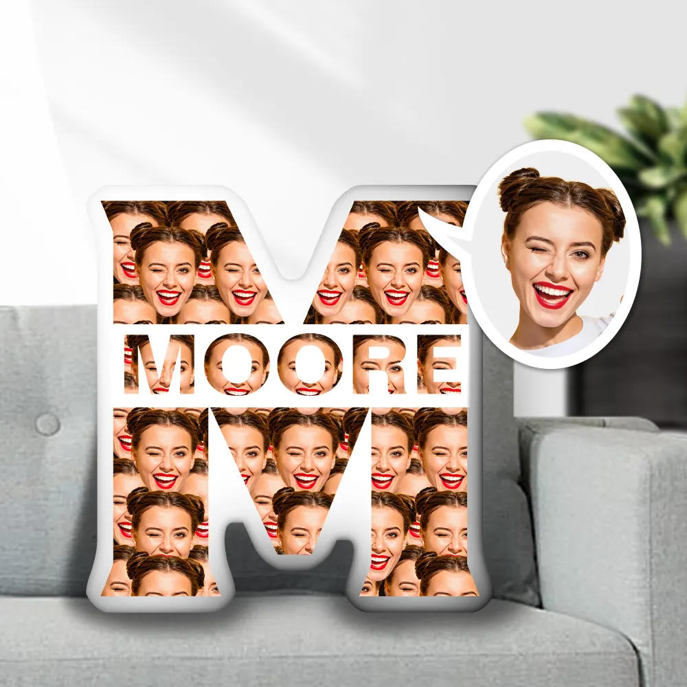 Custom Photo Face Pillow Funny Face Name Initials Letter M Face Pillow ...