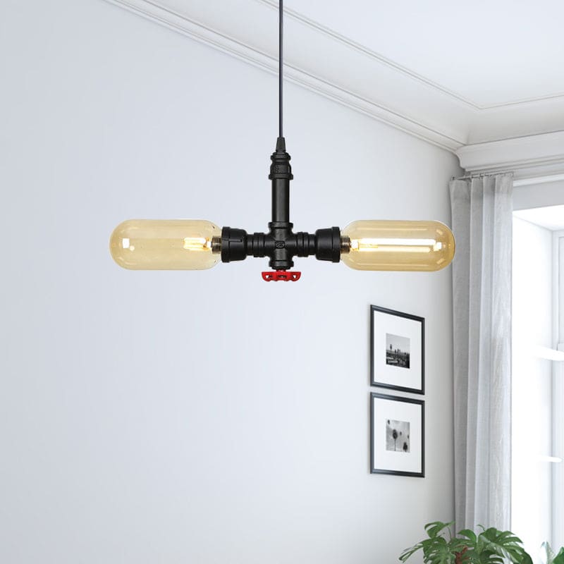 Stella - Amber Glass Black Suspension Light Pill Capsule 2-Light ...
