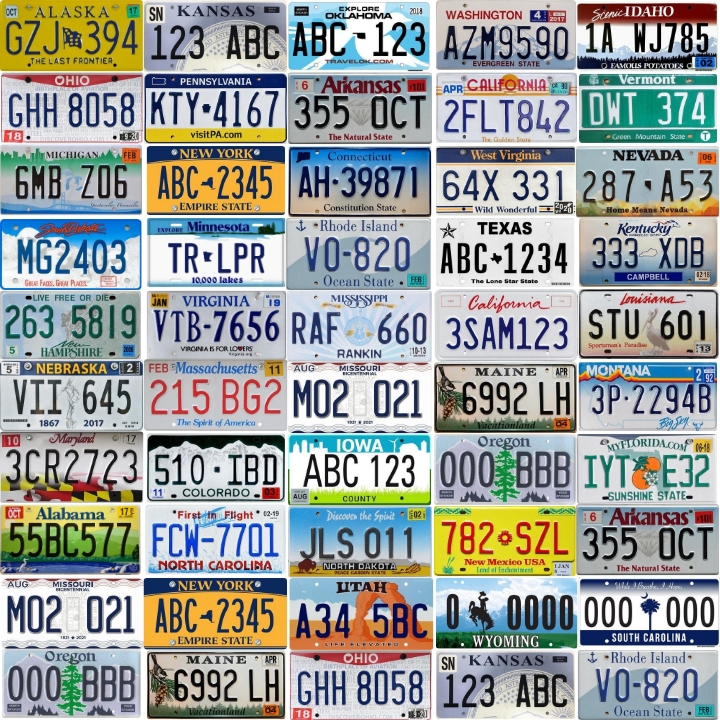 Collection of license plates from all 50 U.S. states