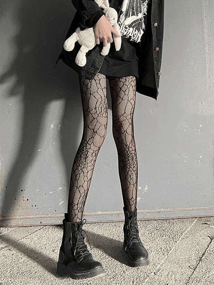 Woherb Mesh Spider Web Tights
