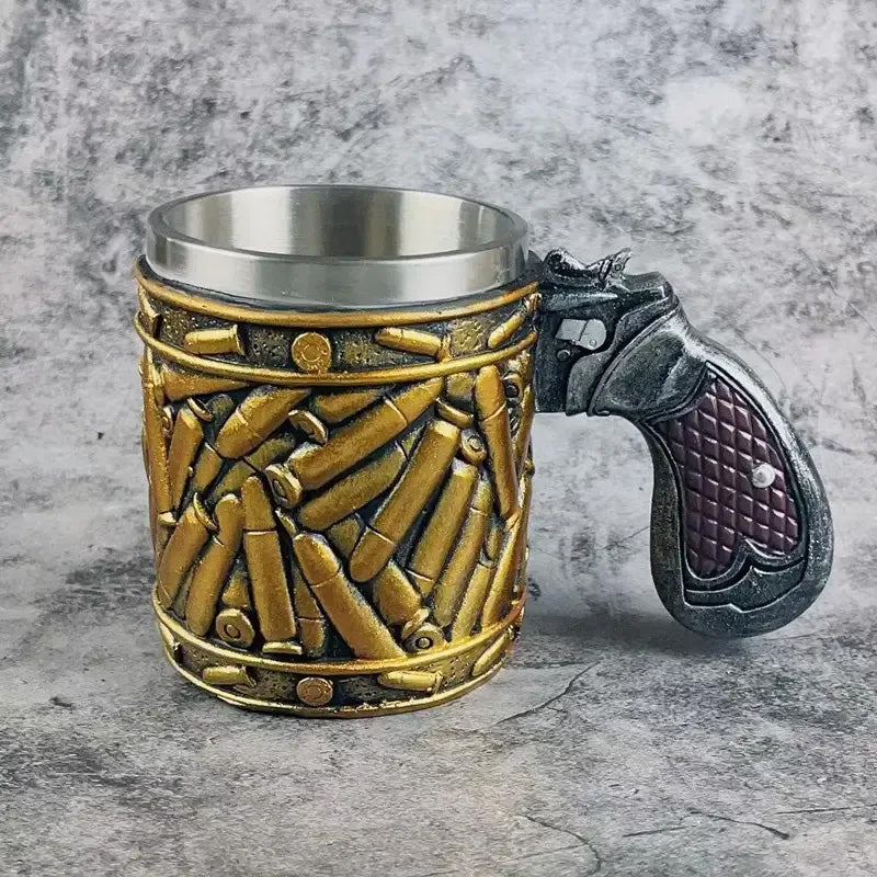 Stainless Steel Bullet Pattern Unique Revolver Beer Mug