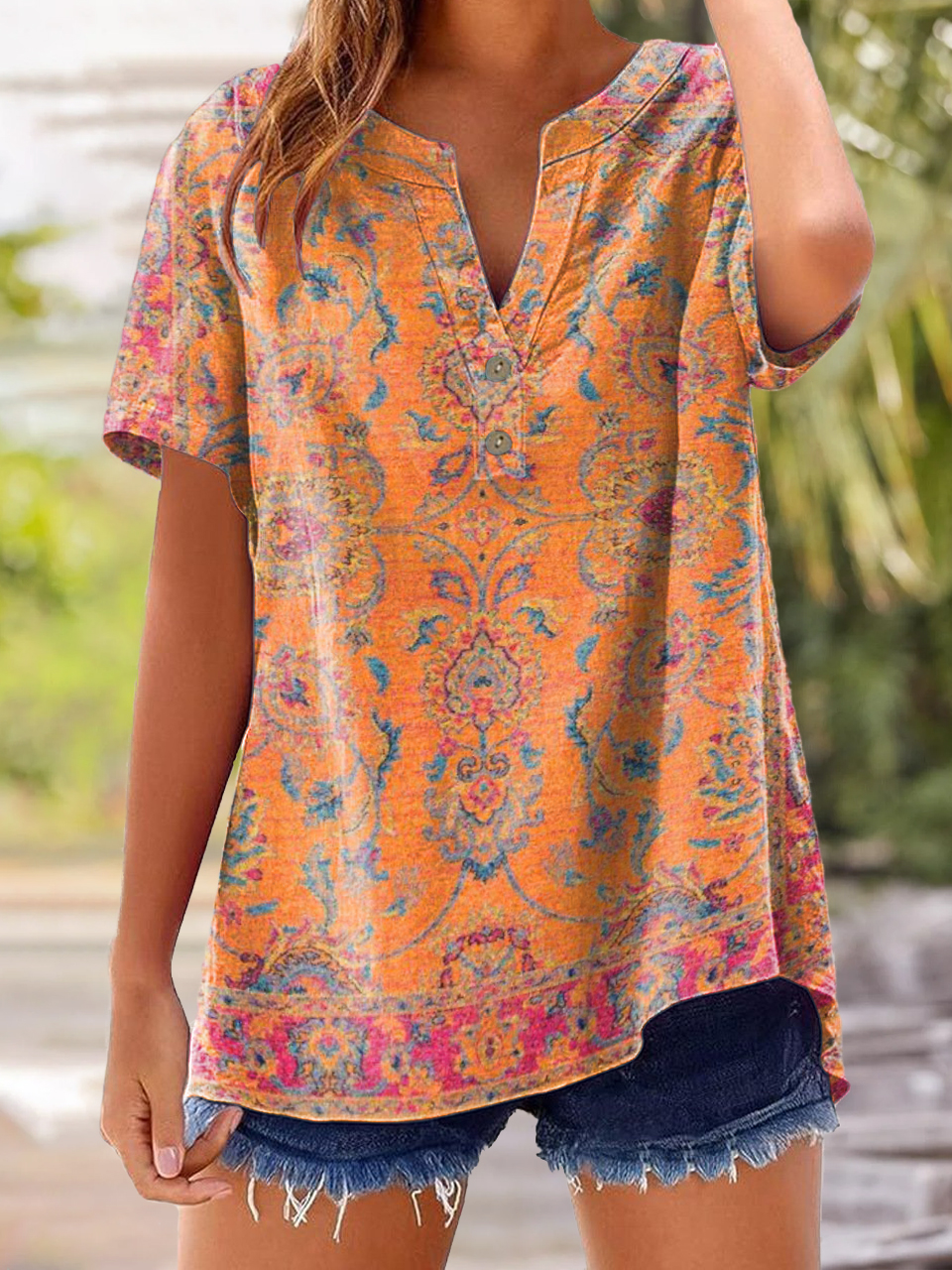 Women's Retro Ethnic Totem Art Print Casual Cotton And Linen Shirt