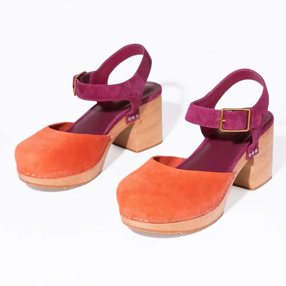 Orange & Purple Closed Toe Clogs Vamp Strap Buckle Pumps Heels