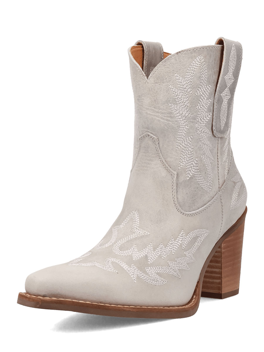 Light Grey Snip Toe Embroidered Western Ankle Boots for Women