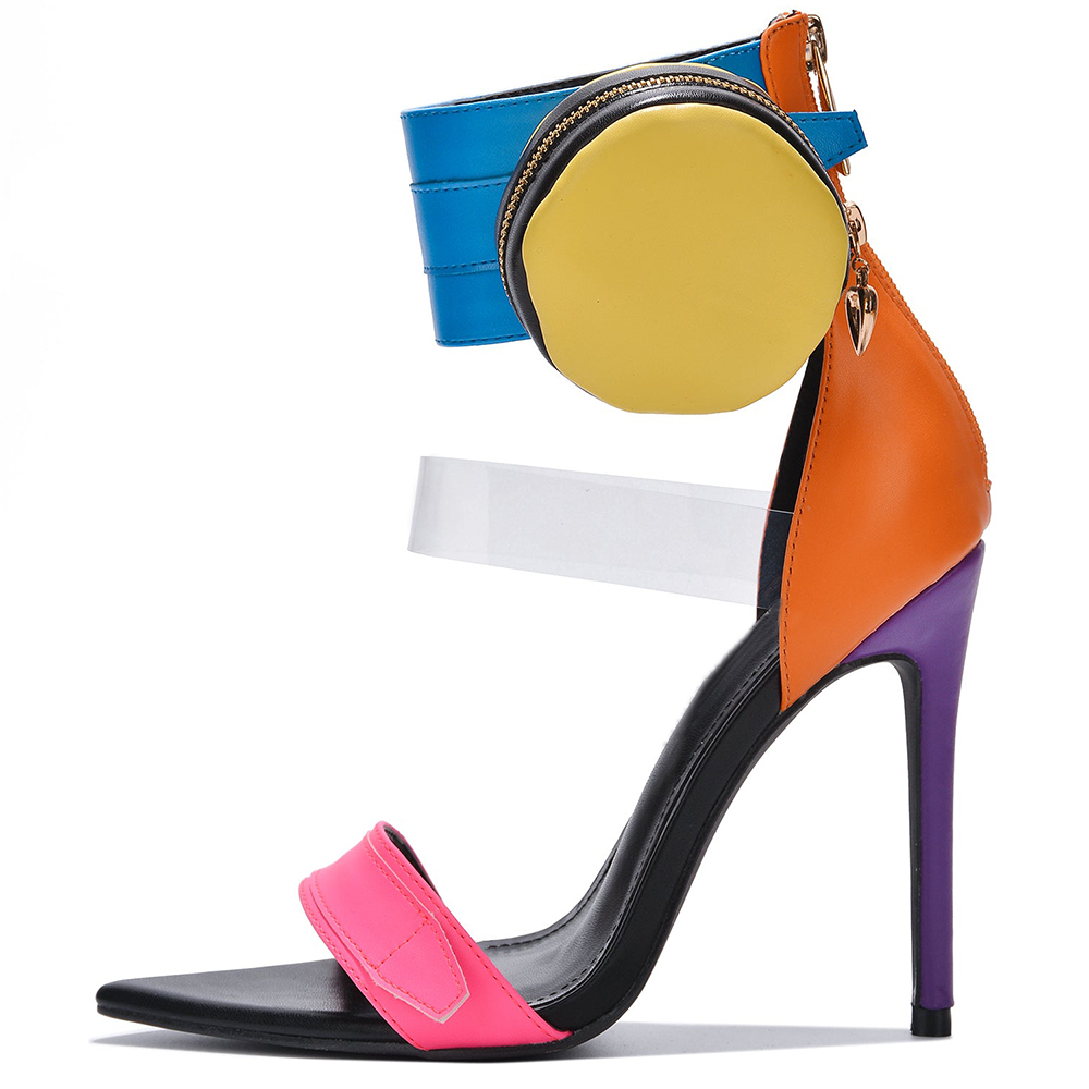 Multicolor Vegan Leather Opened Pointed Toe Ankle Band Sandals With ...